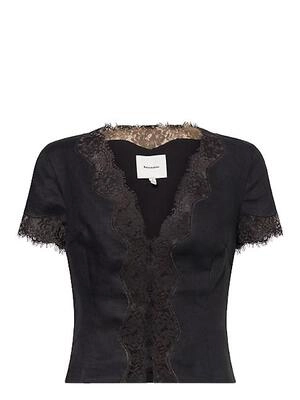 REFORMATION Brynn Lace-trim Linen Top - Black