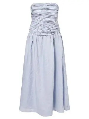 Dissh Aubriella Strapless Linen Midi Dress - Blue