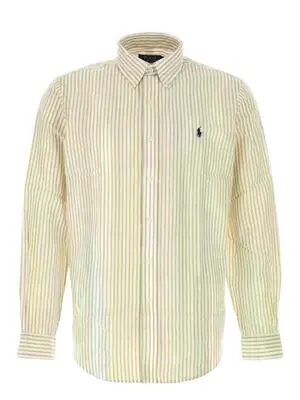 Polo Ralph Lauren Embroidered-logo Vertical-stripe Cotton Shirt - Neutrals
