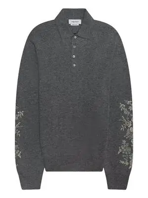 Alexander McQueen Embroidered Long-sleeve Polo Shirt - Grey
