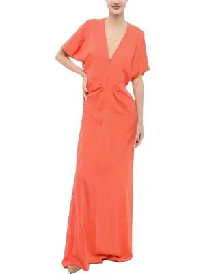 SUPER BLOND V-neck Butterfly-sleeve Maxi Dress - Orange