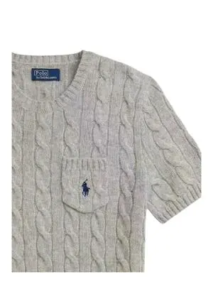 Polo Ralph Lauren Cable-knit Chest-pocket Top - Grey