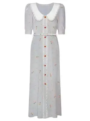 Alessandra Rich Floral-print Lace-trimmed Midi Dress - Grey