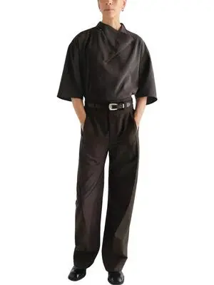 LEMAIRE Soft Collar Top In Dry Silk - Brown