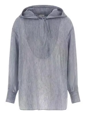 Brunello Cucinelli Micro-striped Hooded Shirt - Blue