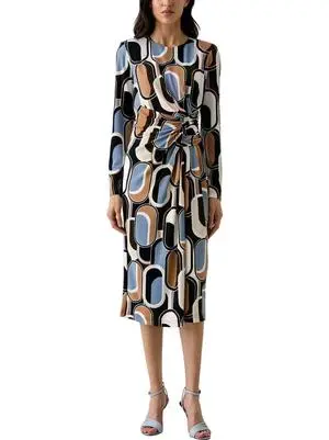 Joseph Ribkoff Geometric-print Ruched Midi Dress - Neutrals