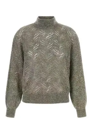 Brunello Cucinelli Dazzling Abstract Leaf Sequin-embellished Sweater - Grey