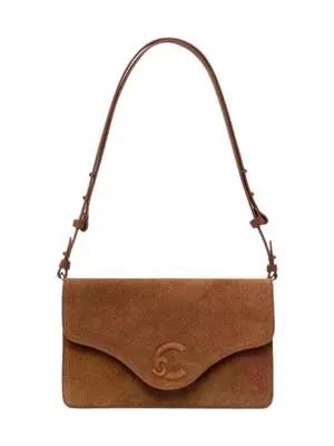 COCCINELLE Logo-embossed Suede Shoulder Bag - Brown