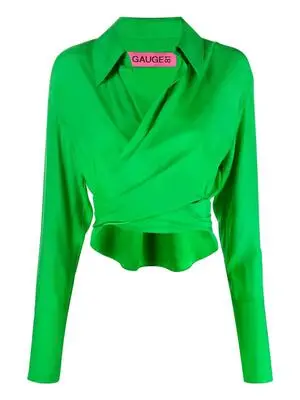 Gauge81 High-low Hem Wrap Shirt - Green