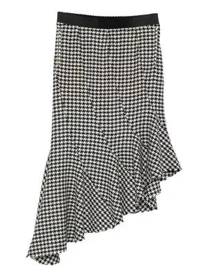 Attico Houndstooth Asymmetric Midi Skirt - White
