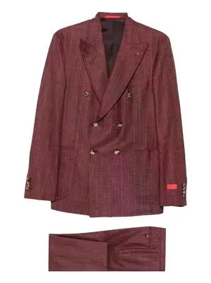 Isaia Double-breasted Pinstripe Suit - Red