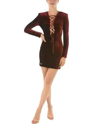 Philipp Plein Lace-up Rhinestone Embellished Velvet Mini Dress - Red