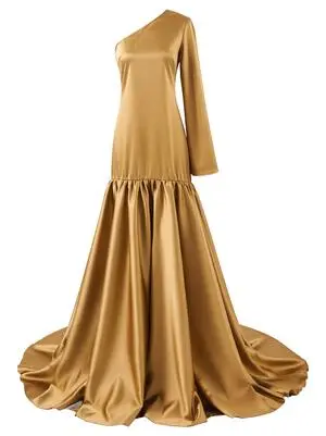THE NEW ARRIVALS ILKYAZ OZEL Ecliptia One-shoulder Satin Maxi Dress - Bronze