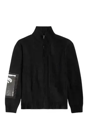 BALENCIAGA Balenciaga Ribbed-Knit Zip-Up Cardigan With Graphic Sleeve Detail