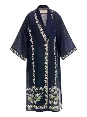 Agua Bendita Quimera Anhelo Floral-print Linen Midi Kaftan - Blue