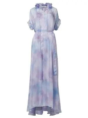 LEEM Tie-neck Abstract-pattern Chiffon Maxi Dress - Multi-coloured