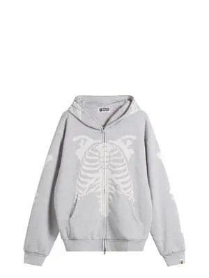 A BATHING APE Skeleton Shark Heavy Washed Zip Hoodie - Gray