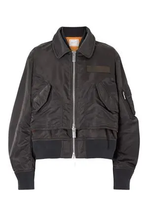 Sacai Cropped Padded Shell Bomber - Green