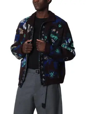 Sacai Brown Wool Jacket With Floral Pattern - Multicolor