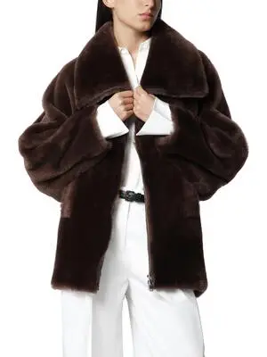 BLANCHA Shearling Zip-up Jacket - Brown