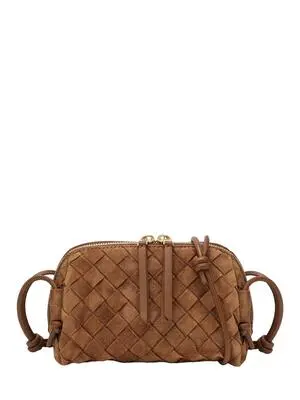 Bottega Veneta Intrecciato Concert Zip Leather Pouch In Amber - Brown
