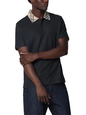 Burberry Dark Polo Shirt With Check Collar - Grey