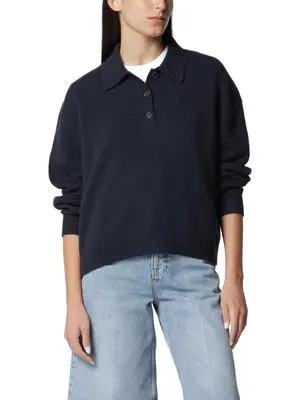 ANINE BING Navy Cashmere Polo Sweater - Blue