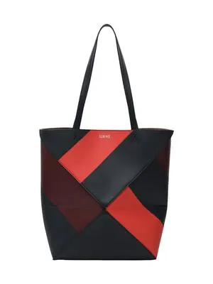 Loewe Puzzle Fold Tote Medium Color-block Calf Leather Bag - Multicolor