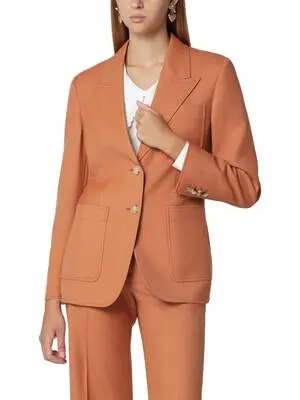Chloé Single-breasted Jacket In Burnt Orange Wool Gabardine - Yellow