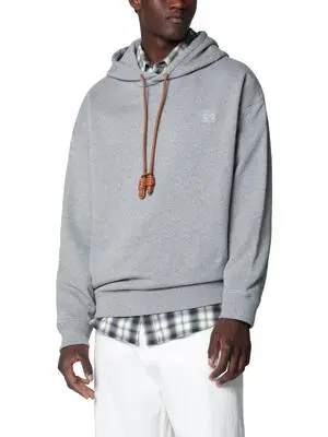 Loewe Mélange Relaxed-fit Hoodie With Leather Drawstring - Grey