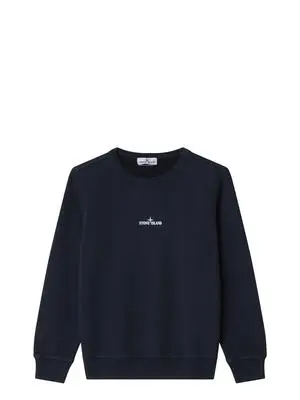 Stone Island Navy Cotton Sweatshirt With Logo Prints - Blue
