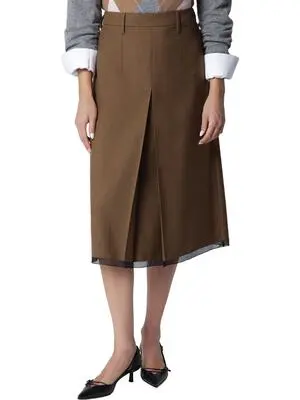 Prada Wool Skirt With Organza Insert - Brown