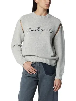 MAISON MARGIELA Sweater With Calligraphic Print In Melange - Grey
