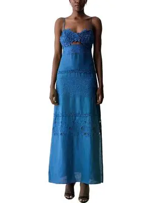 Ermanno Scervino Lace-panelled Cut-out Maxi Dress - Blue