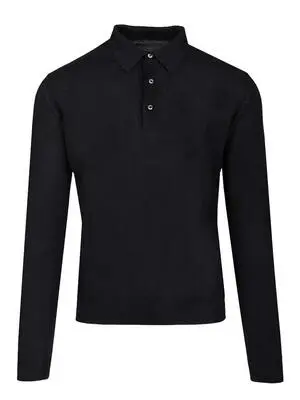 Fedeli Long-sleeve Polo Sweater - Black