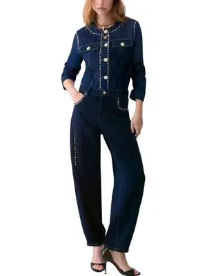 Liu Jo Slim Fit Denim Jacket With Rhinestones - Blue