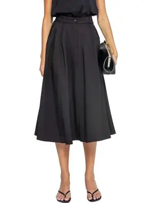 NISSA High-waisted Cotton Midi Skirt - Black