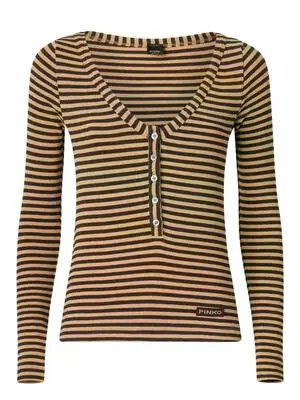 Pinko Striped Ribbed-knit T-shirt - Neutrals