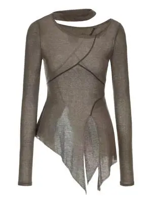 ELYWOOD Asymmetric Stitch-paneled Long-sleeved T-shirt - Brown