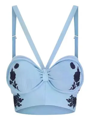 Rabanne Floral-embroidered Sweetheart-neck Top - Blue