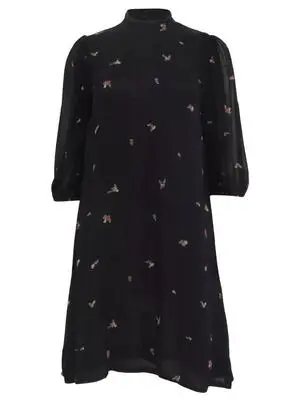 GANNI Gathered Floral-print Mini Dress - Black