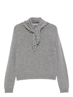 Prada Crystal-embellished Cashmere Sweater - Grey