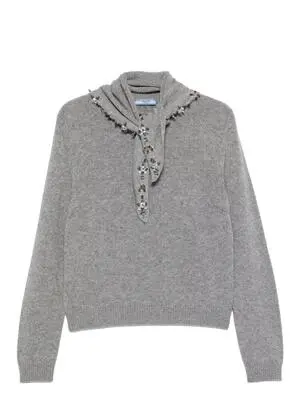 Prada Crystal-embellished Cashmere Sweater - Grey