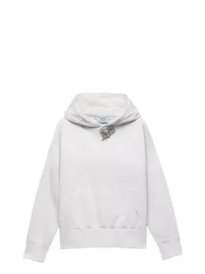 Prada Cotton Fleece Hoodie With Jewel Brooch - Grey