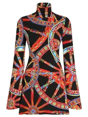 Dolce & Gabbana Carretto-print Charmeuse Dress - Black