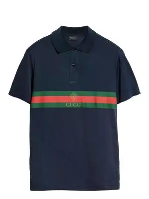 Gucci Web-stripe Logo-print Polo Shirt - Blue
