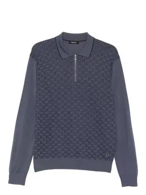 Stefano Ricci Geometric-pattern Zip-fastening Polo Shirt - Blue