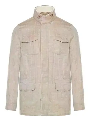 MANDELLI High-neck Herringbone Jacket - Neutrals
