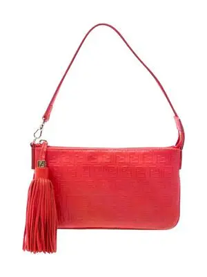 Fendi 2000-2010 Zucchino Embossed Nappa Tassel Handbag - Red