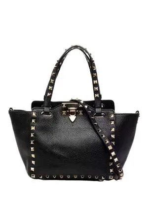 Valentino Garavani 2000-2017 Mini Pebbled Calfskin Rockstud Trapeze Satchel - Black